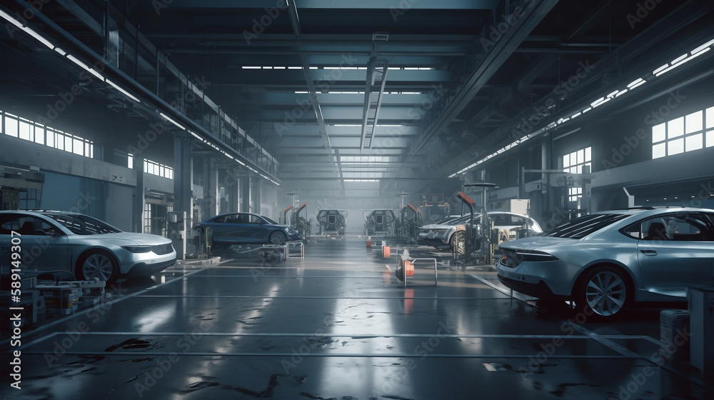 Car Factory 3D Concept: High-Tech Green Energy Electric Vehicles ...