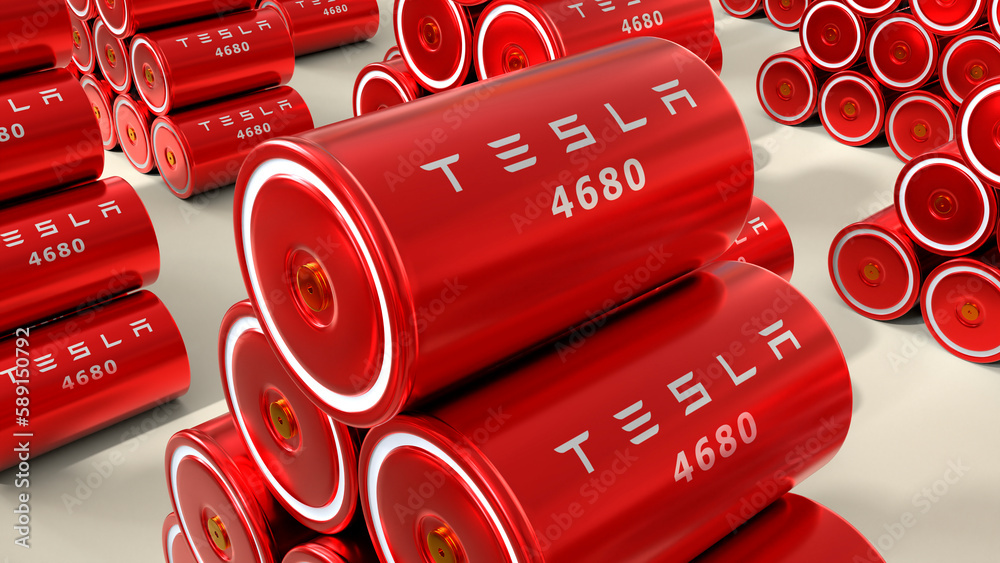 red 4680 Tesla battery pack, production High-capacity accumulator ...