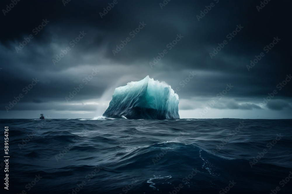 Iceberg with its visible and underwater or submerged parts floating in ...