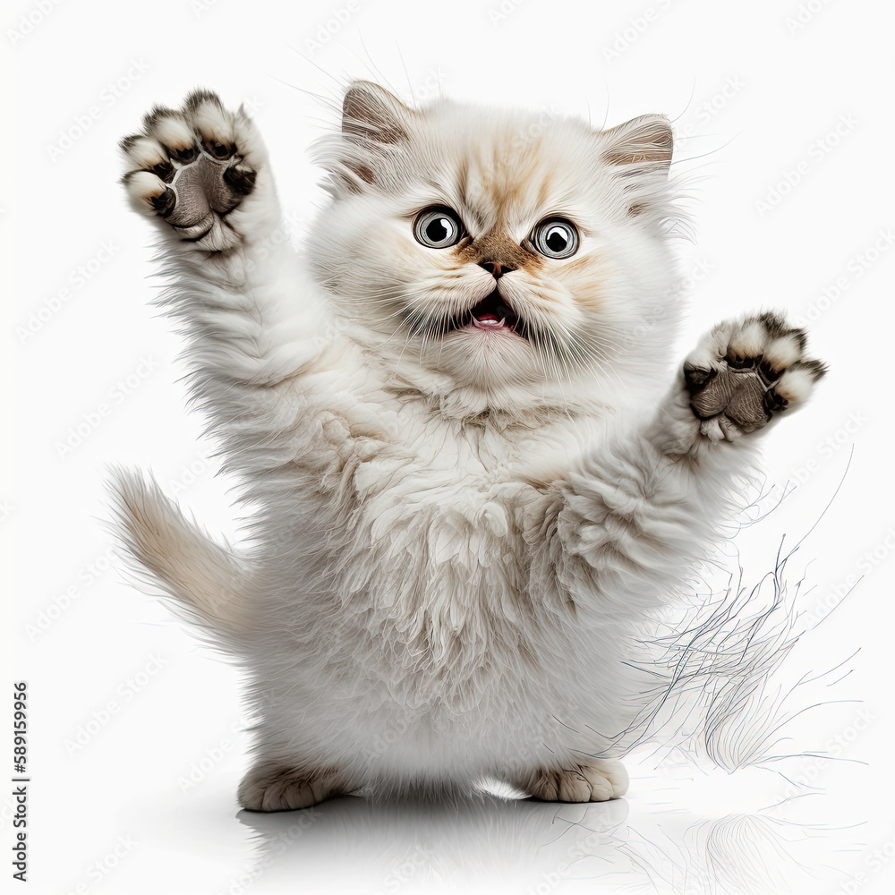 ai generated illustration cute kitty standing paws up, looking shocked ...