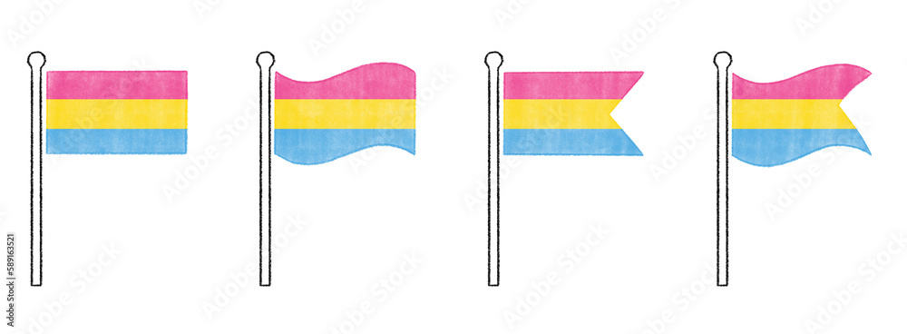 Hand drawn pansexual flag pencil crayon texture illustration vector set ...