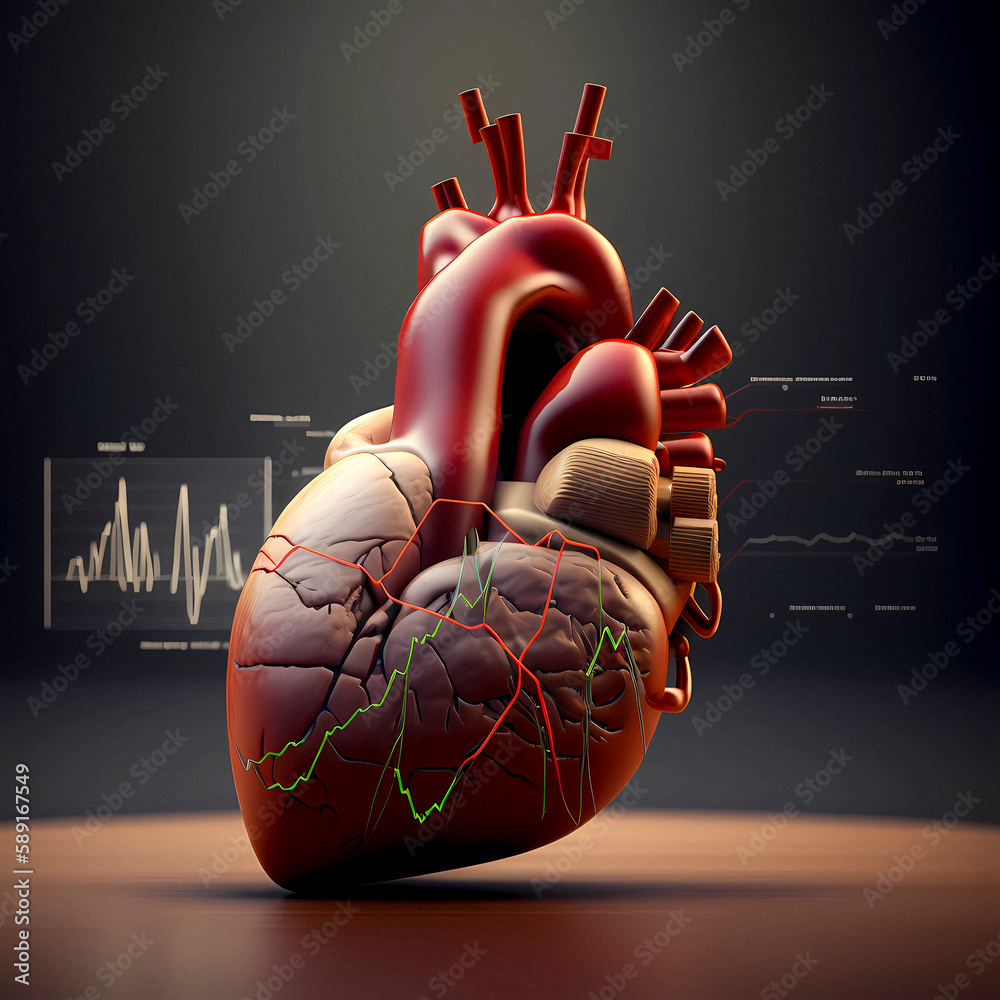 Cardiac surgery , human heart with cells and arteries, heart attack ...