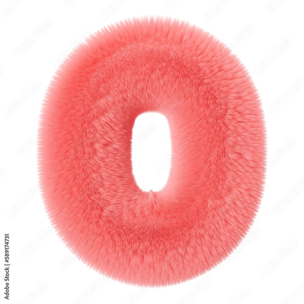 Pink and fluffy 3D number zero on transparent background as png. Furry ...