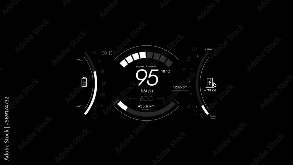 Electric Car Display Infographics. Futuristic car HUD showing speed ...