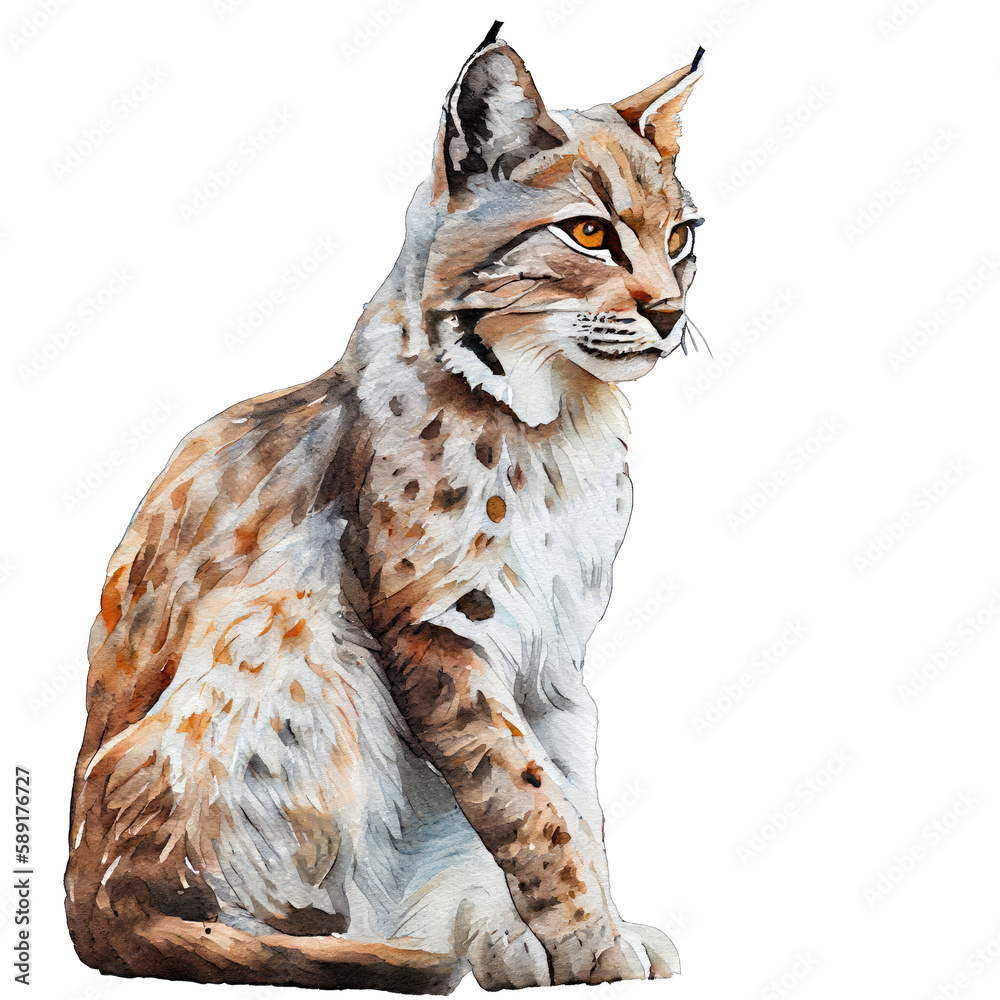 Bobcat illustration watercolor with transparent background. Generative ...
