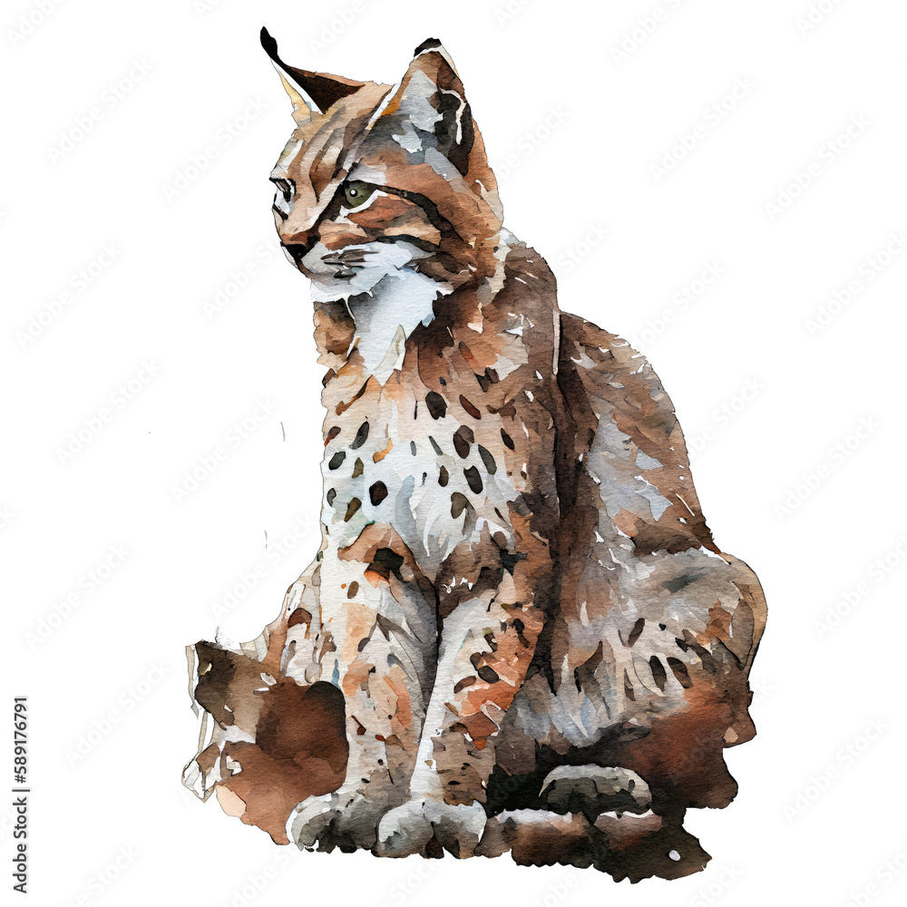 Bobcat illustration watercolor with transparent background. Generative ...