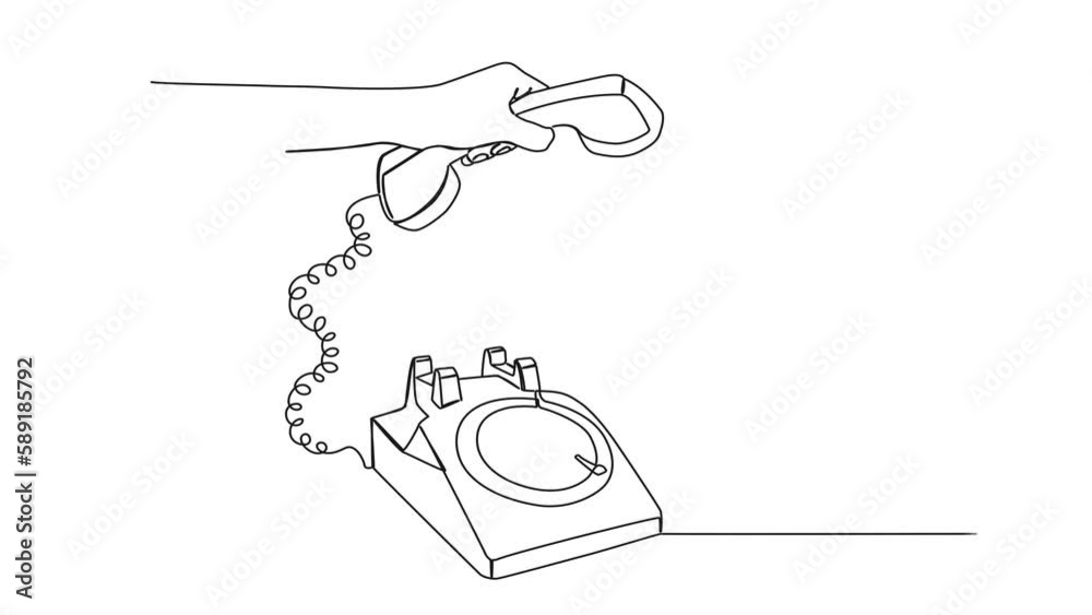 animated continuous single line drawing of hand picking up receiver of ...