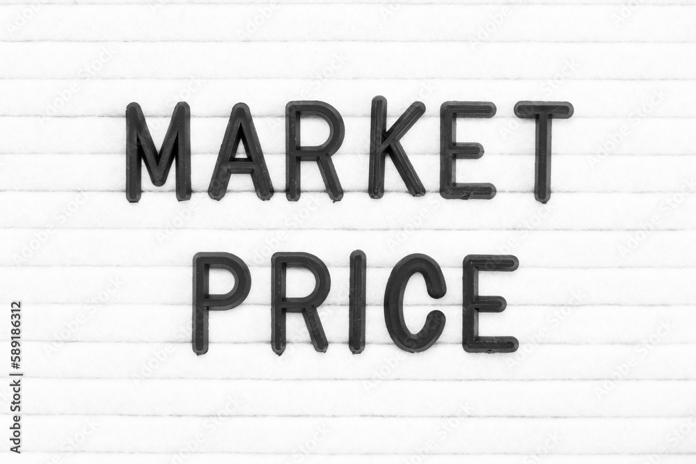 Black color letter in word market price on white felt board background ...