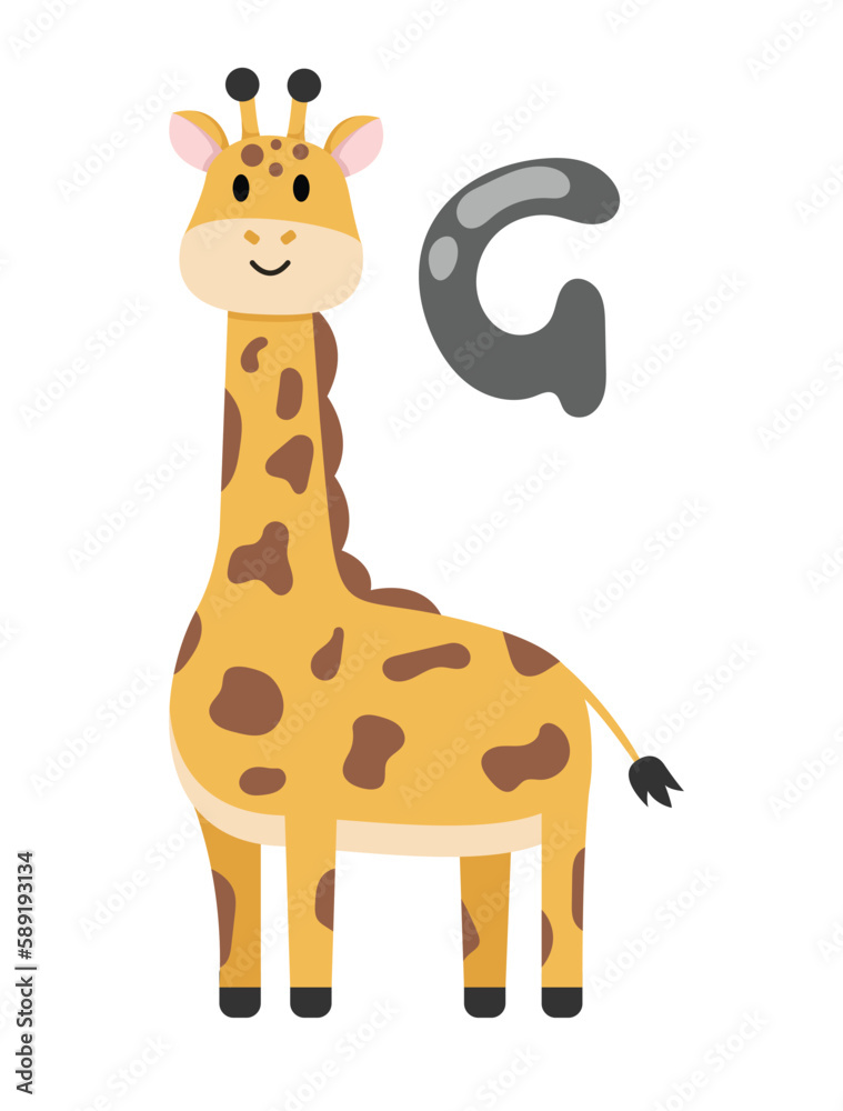 Concept Alphabet G giraffe. This illustration is a flat vector cartoon ...