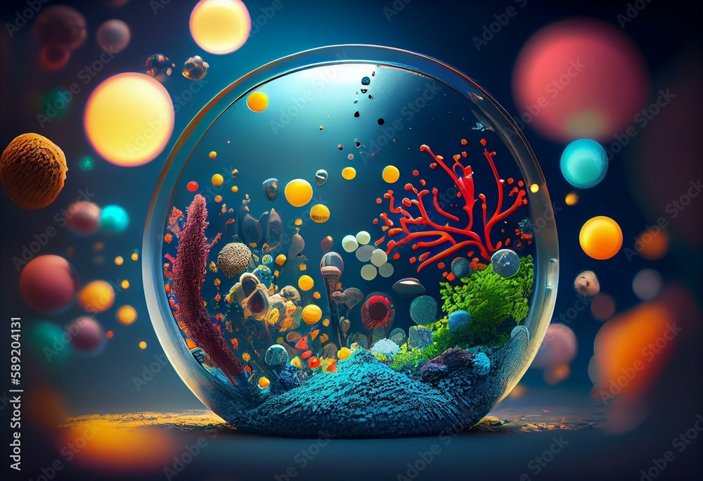 Beautiful microworld, microbes of different shapes, illustration ...