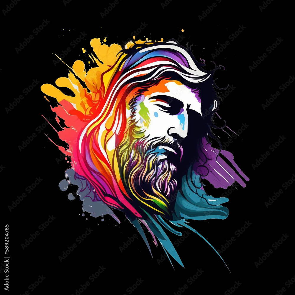 Colorful, minimalistic God Jesus logo. Cool God Jesus sticker. God ...