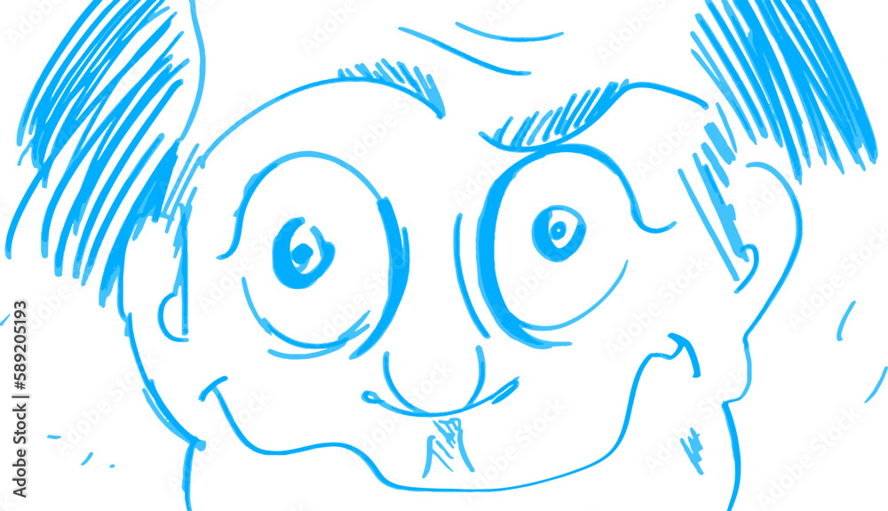 Cartoon sketch portrait of a crazy guy on a white background. Close-up ...
