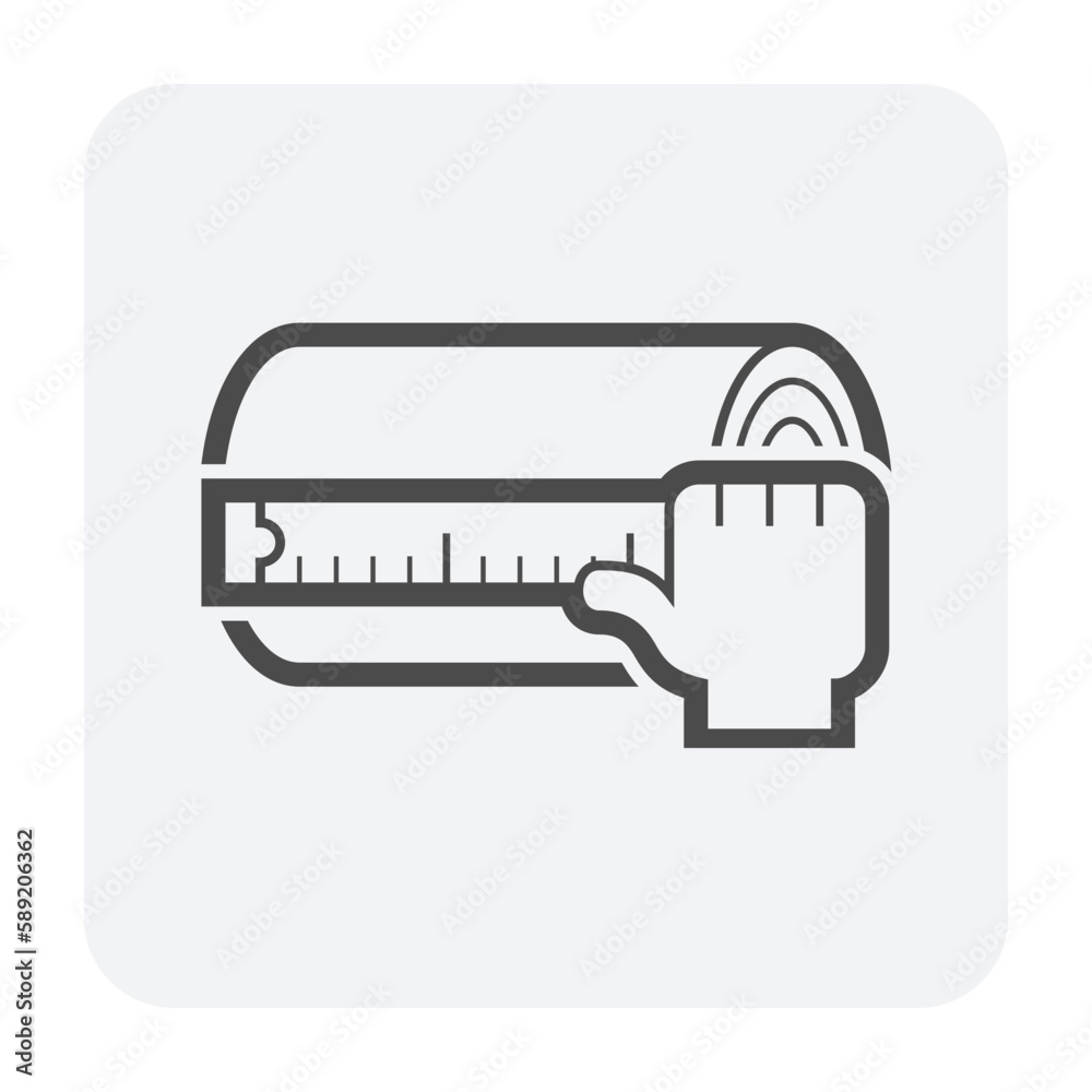 Log wood or timber, measurement tape tool or scale vector icon. To ...
