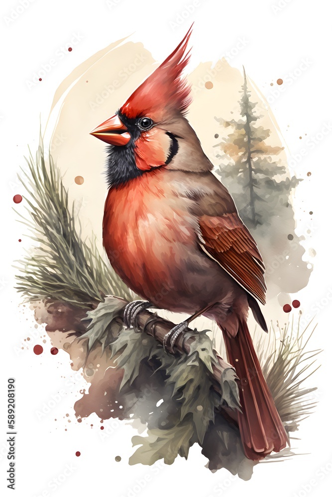 Northern Cardinal portrait. Hand drawn vector illustration of a male ...