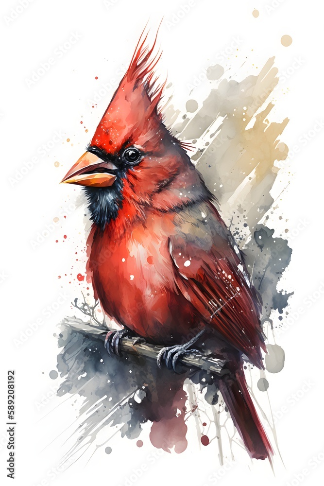 Northern Cardinal portrait. Hand drawn vector illustration of a male ...