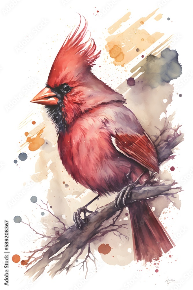 ภาพประกอบสต็อก Northern Cardinal portrait. Hand drawn vector ...