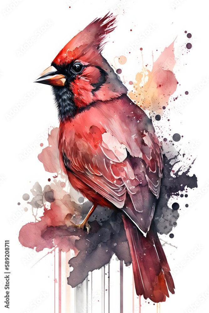 Northern Cardinal portrait. Hand drawn vector illustration of a male ...