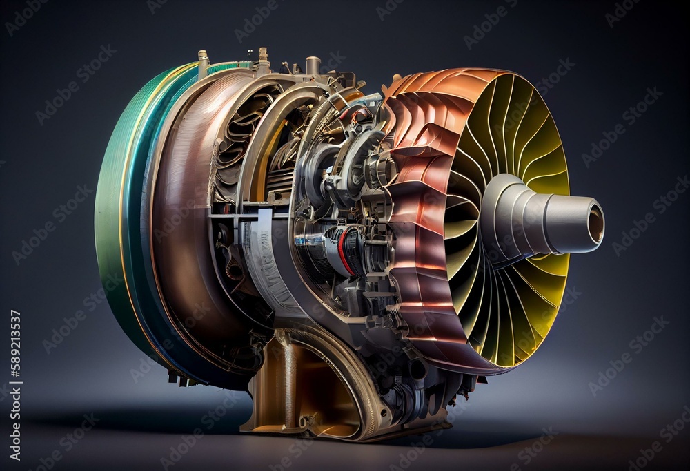 Turbine engine with cross section with inner parts. Generative AI Stock ...