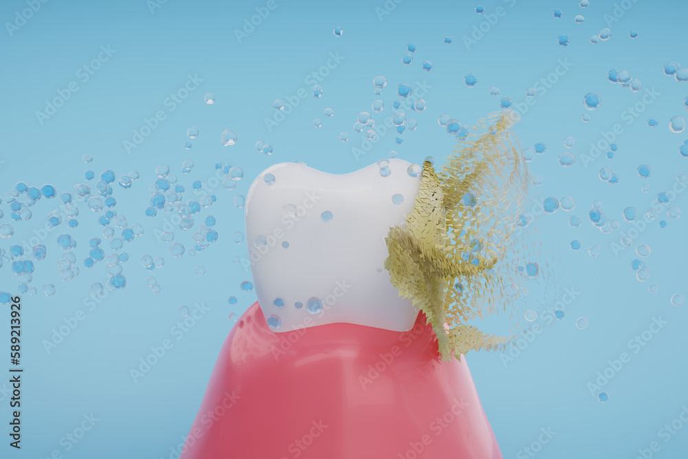 Bubble of toothpaste cleaning dirty gums and teeth to white and healthy ...