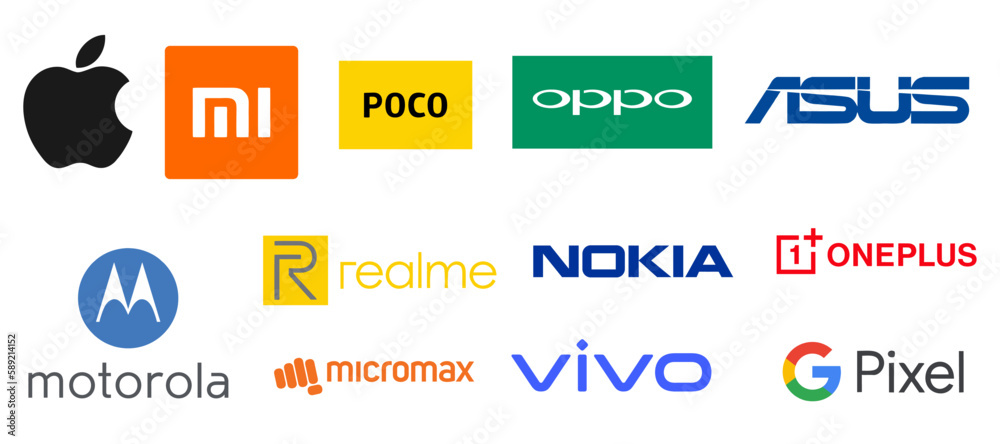 Popular Smart phone manufacturing companies logo icon isolated on ...