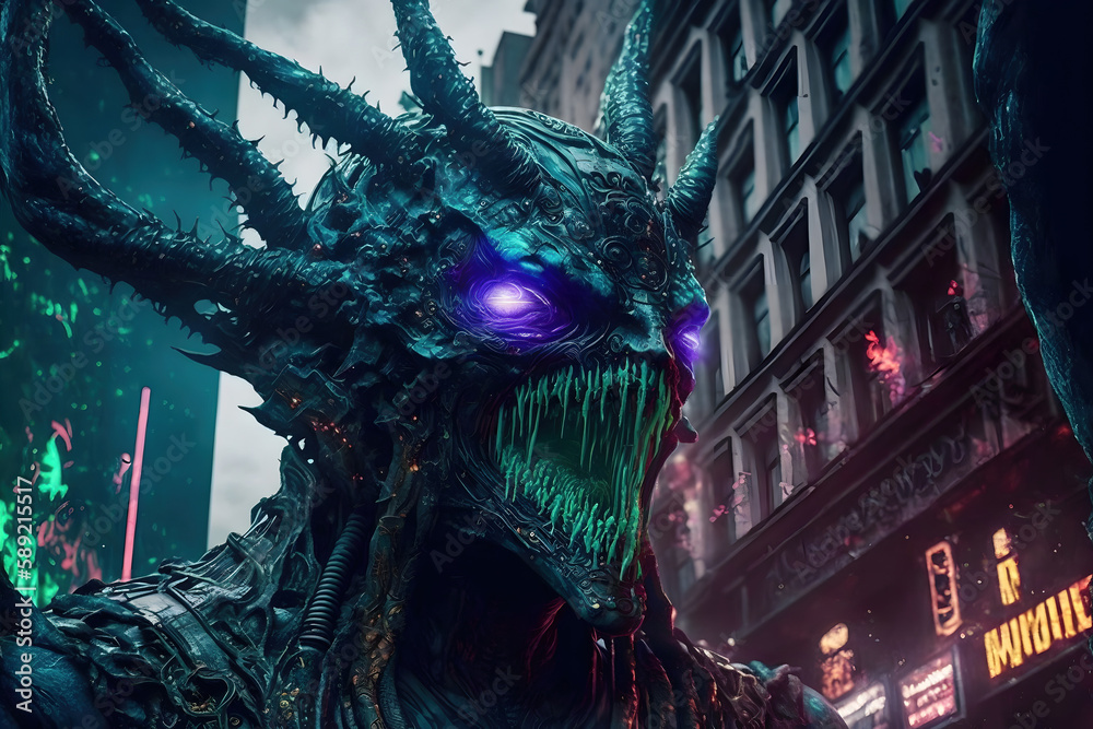 Tech demon made of slime with a giant armor made of ectoplasm on the ...