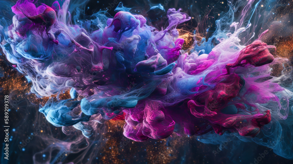 "Cosmic Explosion": Create a fluid art image that features deep purples ...