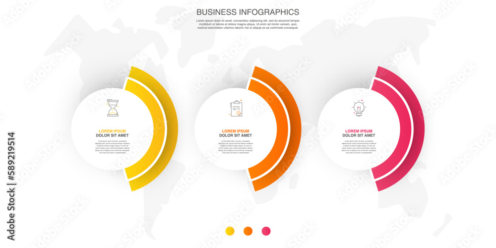 Business vector infographics with three circles and icons. Timeline ...