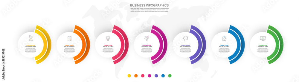 Business vector infographics with 7 circles and icons. Timeline ...