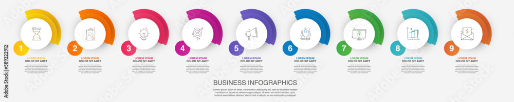 Vector template circle infographics. Modern business concept with 9 ...