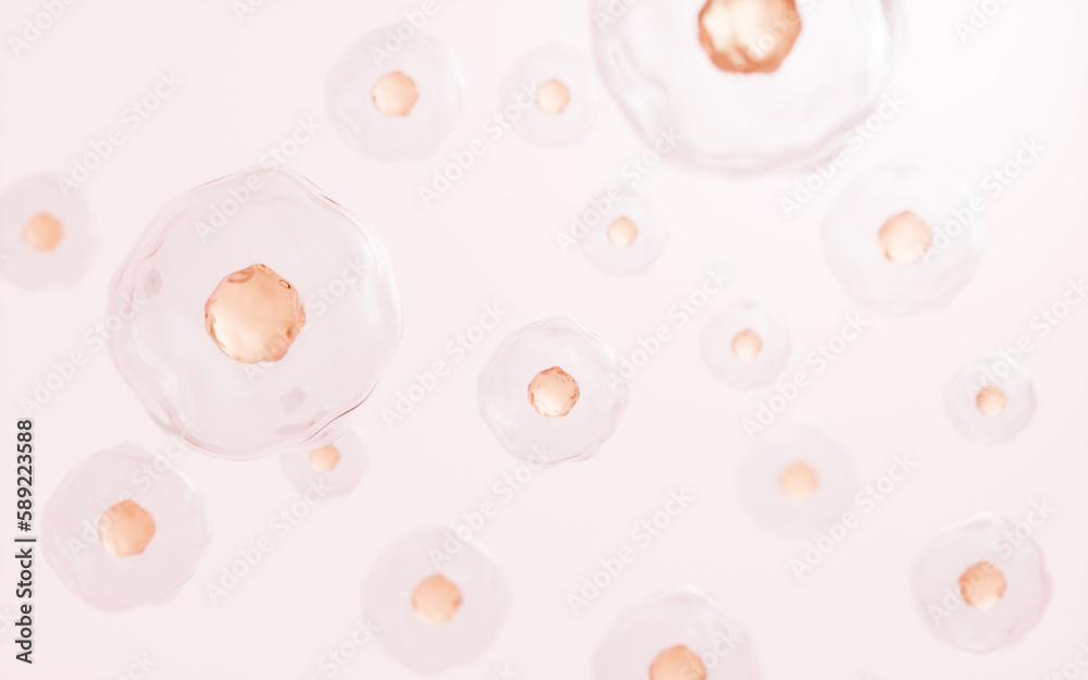 Floating cells in the yellow background, skin treatment, biology and ...