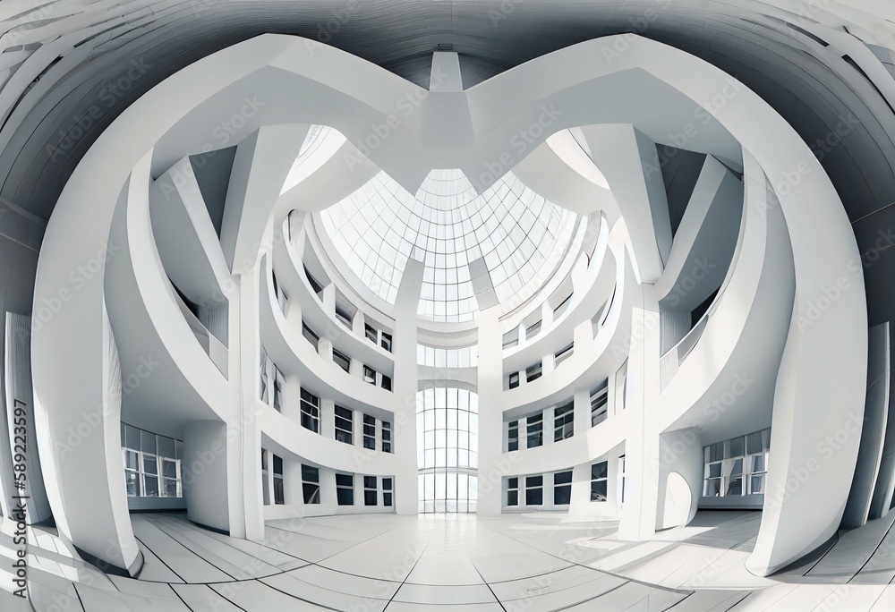 360 shperical panorama view of empty white futuristic modern design ...