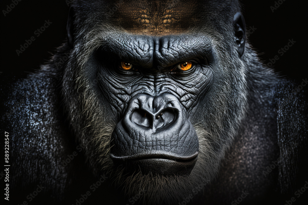western Lowland Gorilla Gorilla, gorilla, with strong, angry look on ...