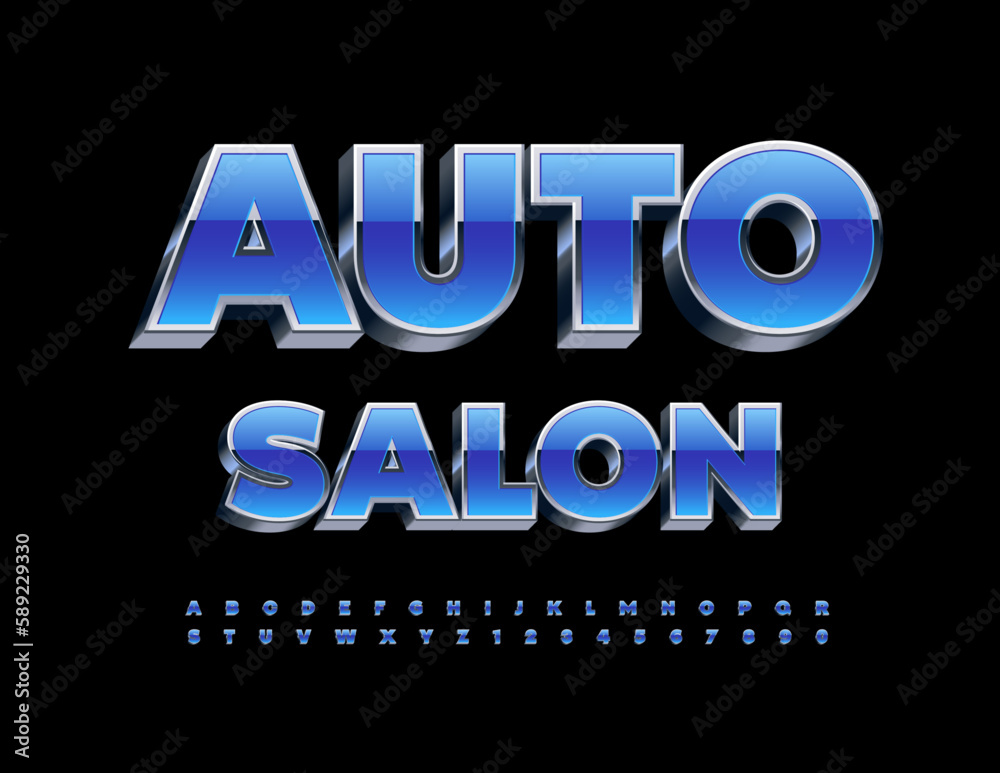 Vector business logo Auto Salon. 3D Blue and Silver Font. Reflective ...