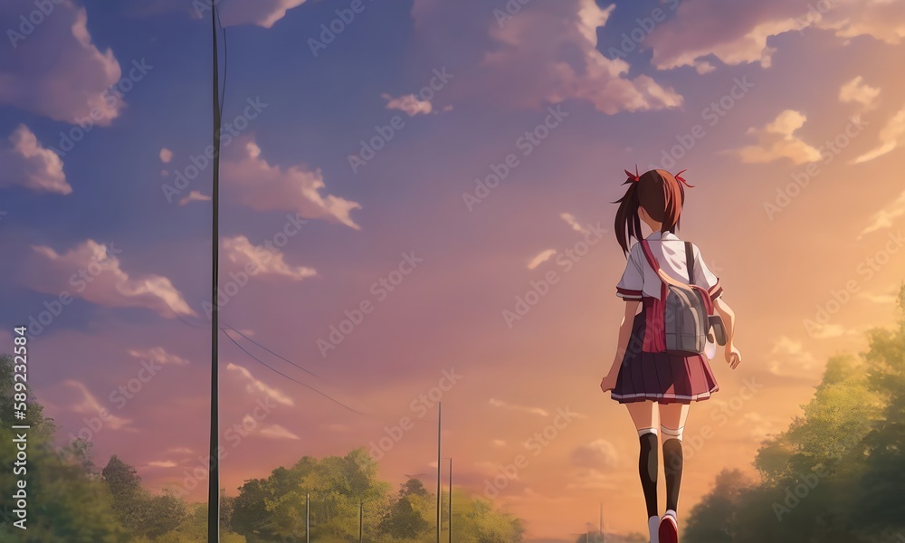 anime school student girl walking 4K wallpaper, girl walking in the ...
