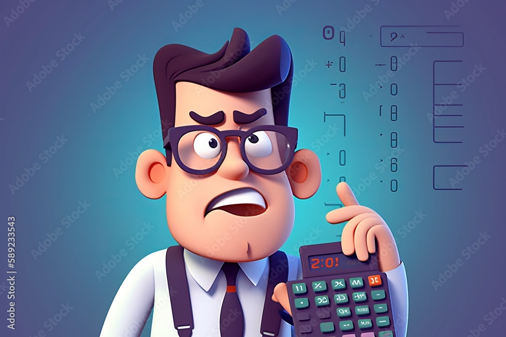 cartoon accountant character with confused or stressed face beside a ...