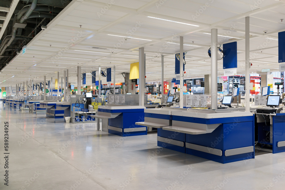 PENANG, MALAYSIA - 28 NOV 2022: Interior view of cashier's check and ...
