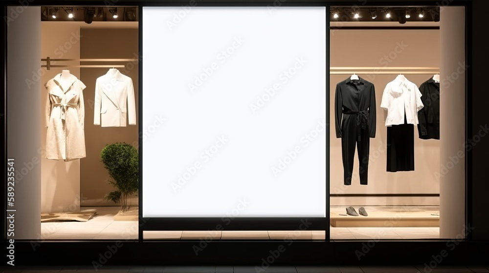 display window of fashion or clothing boutique shop with blank clean ...