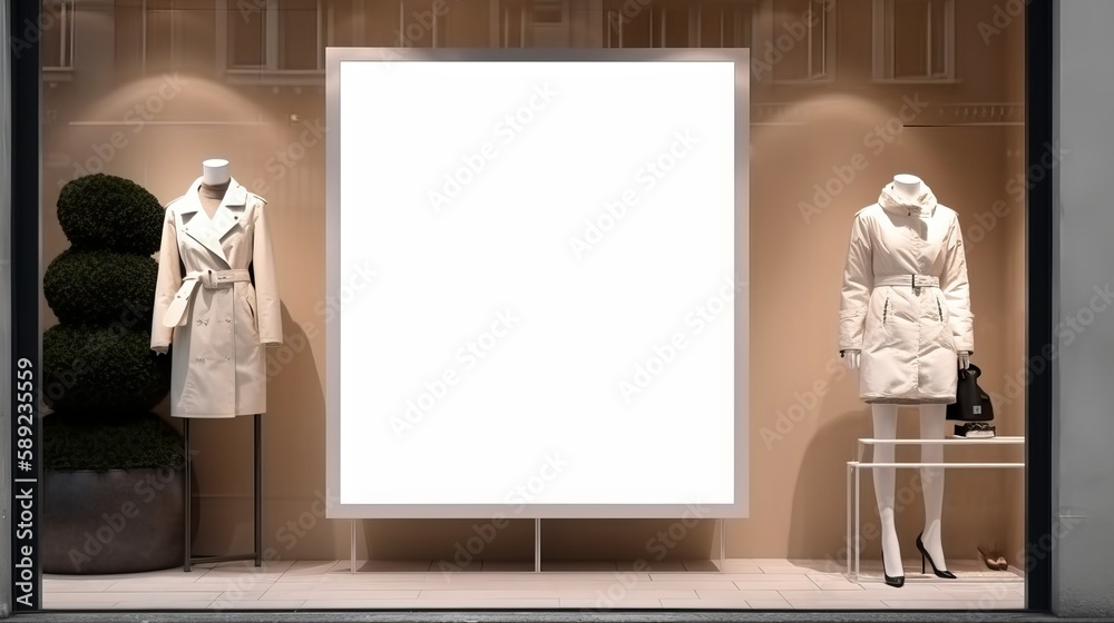 display window of fashion or clothing boutique shop with blank clean ...