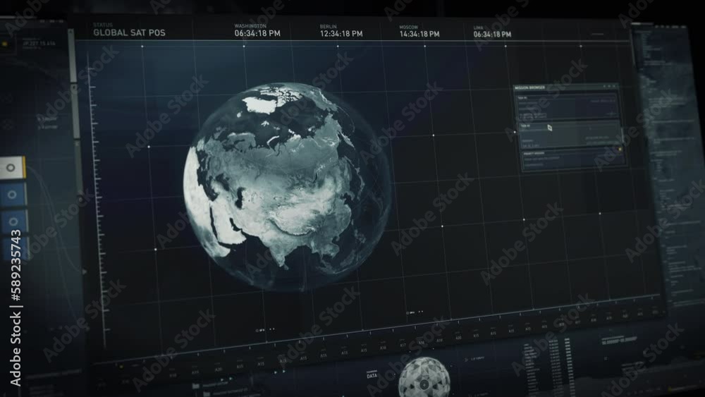 Scanning Earth Globe Map In Modern Satellite Control Software Interface ...