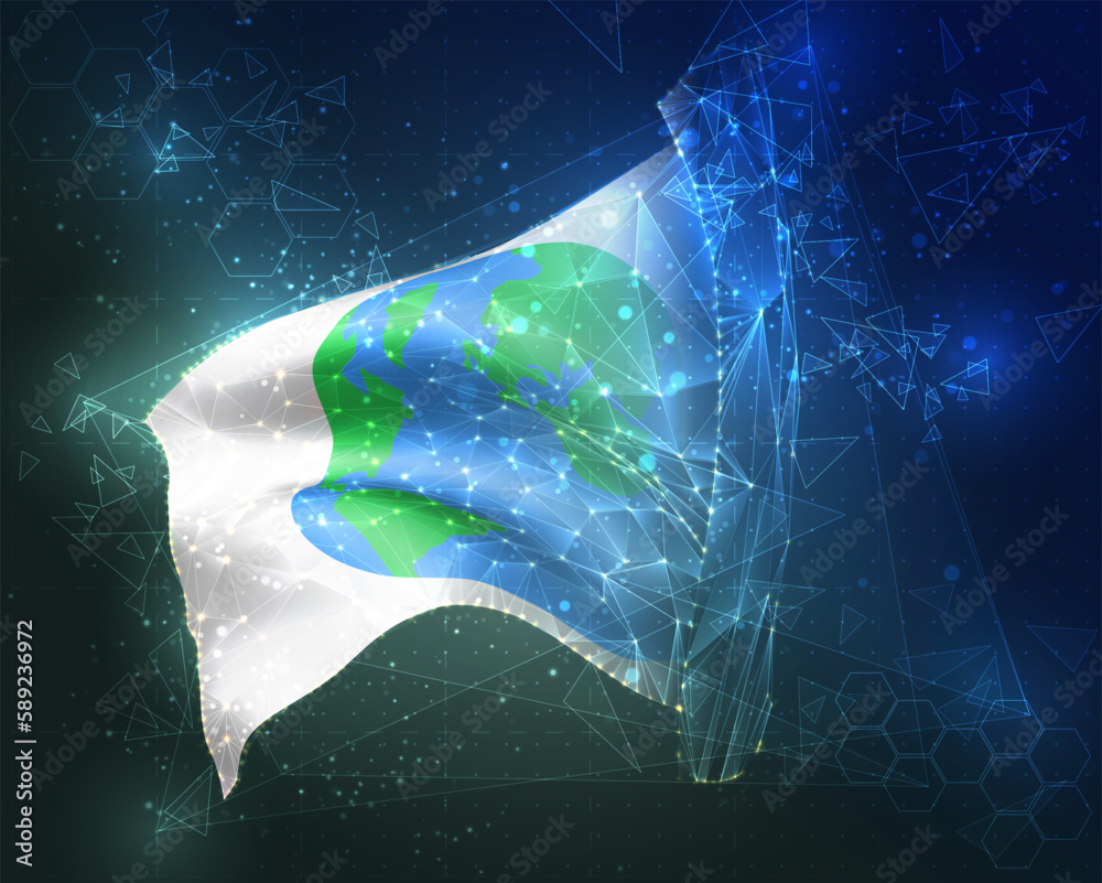 World map, vector flag, virtual abstract 3D object from triangular ...