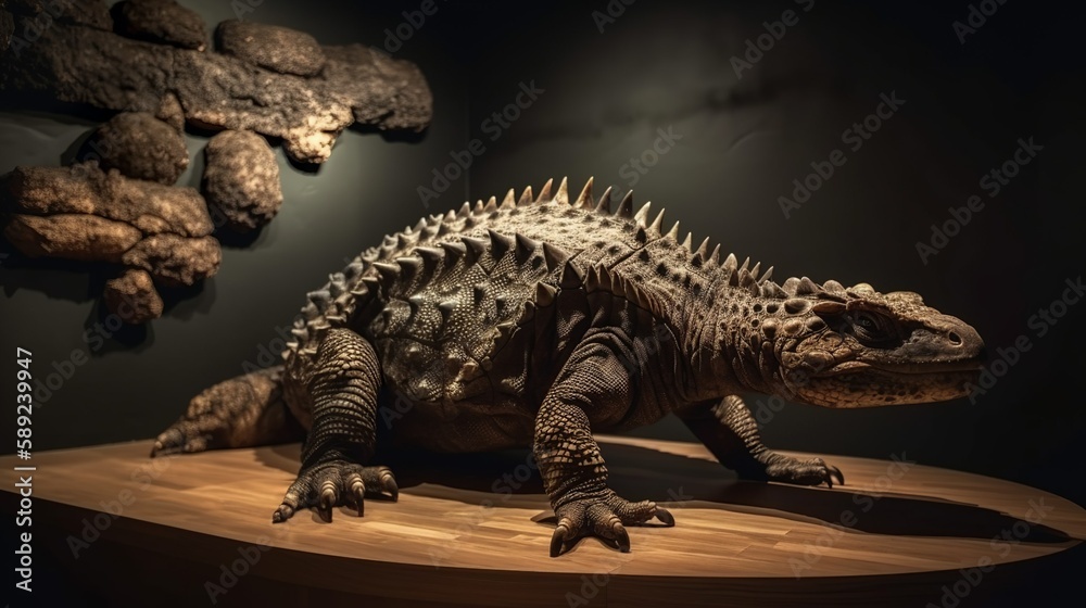 Dinosaur monster with scales exhibition in history museum generative ai ...