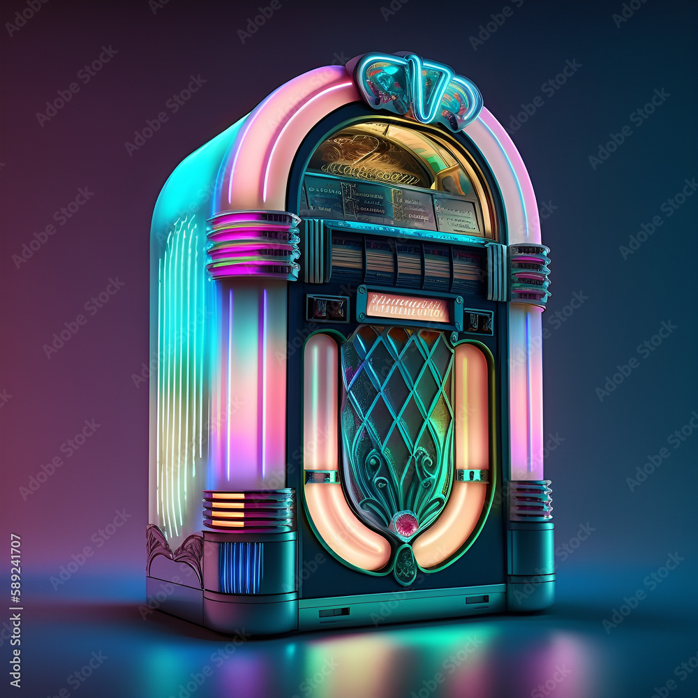 A old beautiful juke box retrovision 80s neon lights created with ...