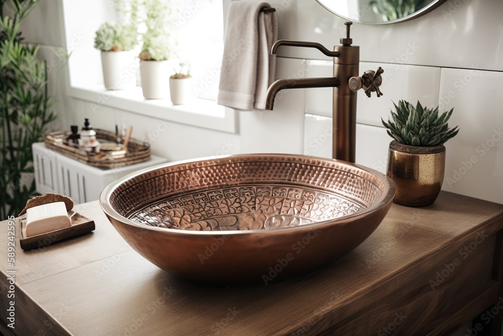 Designing a bathrom modern and sleek aesthetic, rary and artistic feel ...