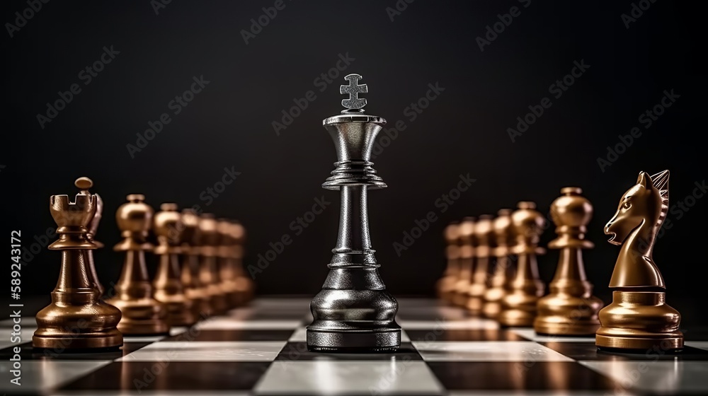 King Queen and knight chess team standing on chess board with chess ...