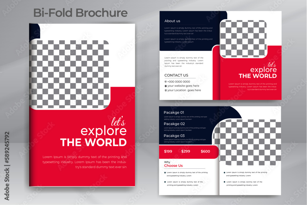 Tour of the World Vector Bi Fold Brochure Design Travel Template of ...