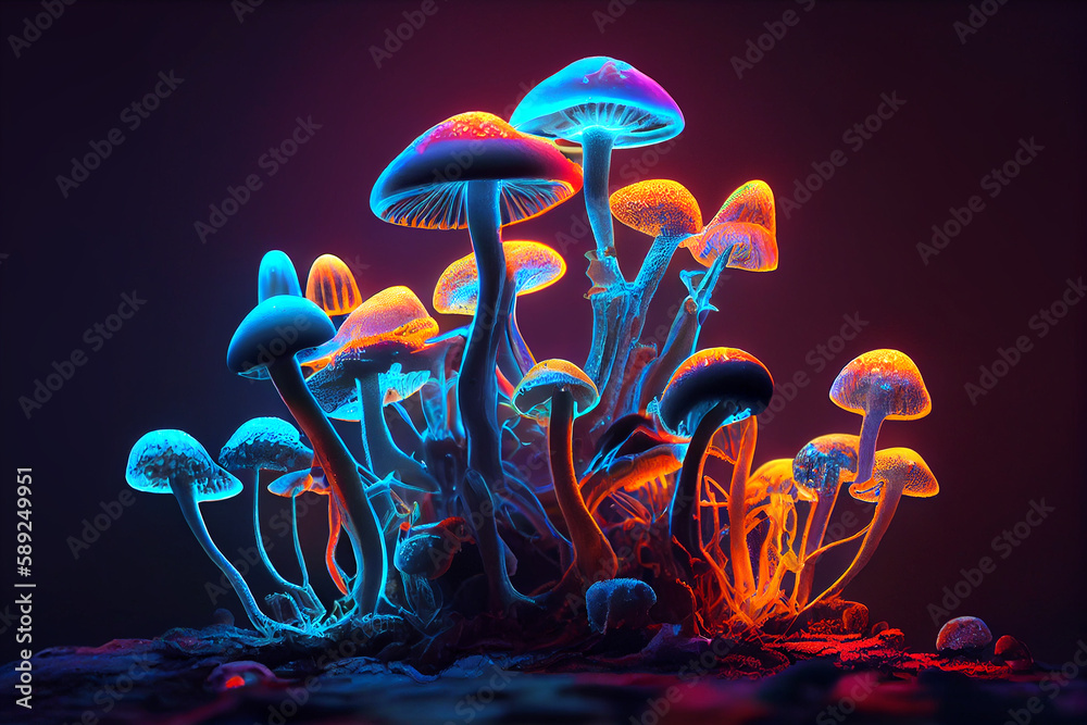 Psilocybin mushrooms, generative ai illustration. Commonly known as ...