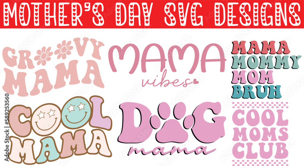 Mother's Day SVG Cut Files Bundle, Happy Mother's Day SVG Bundle, Mother's Day SVG Bundle, Retro ...
