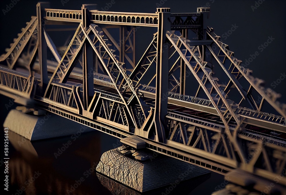 Truss bridge model fragment. Outline frame model. Generative AI Stock ...