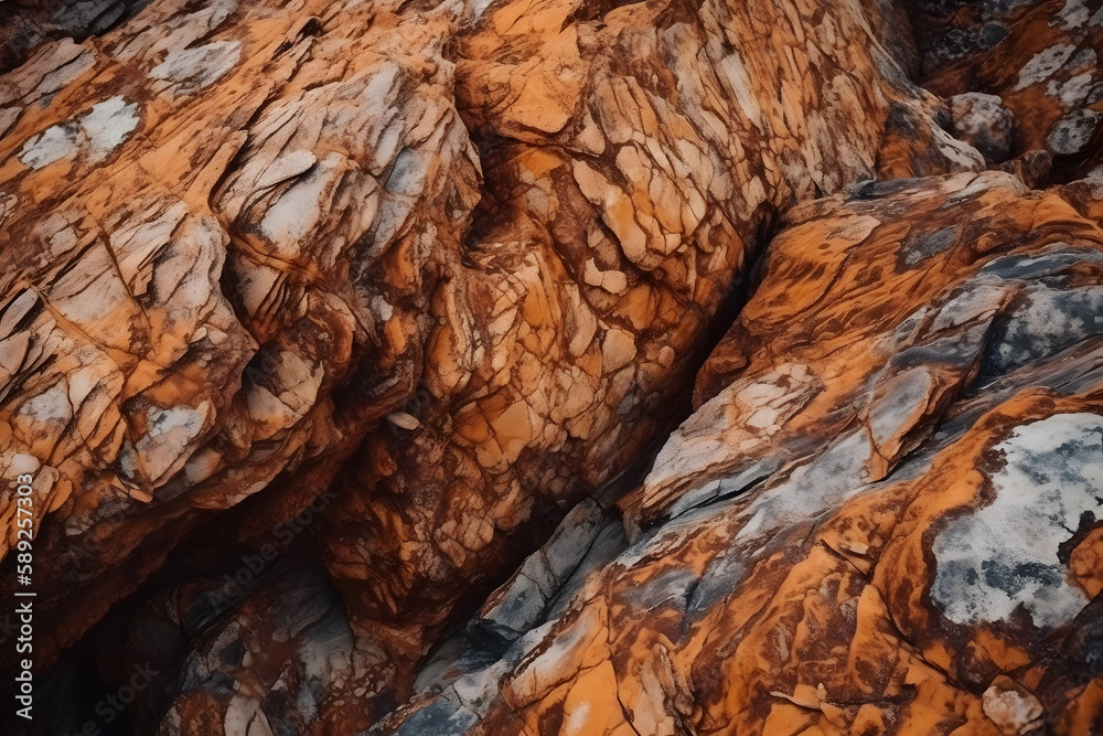 Brown rock texture close-up with cracks. Rough mountain surface. Stone ...