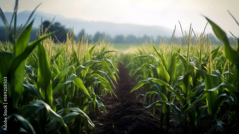 Organic maize farm or corn field seeding and plantign agriculture ...